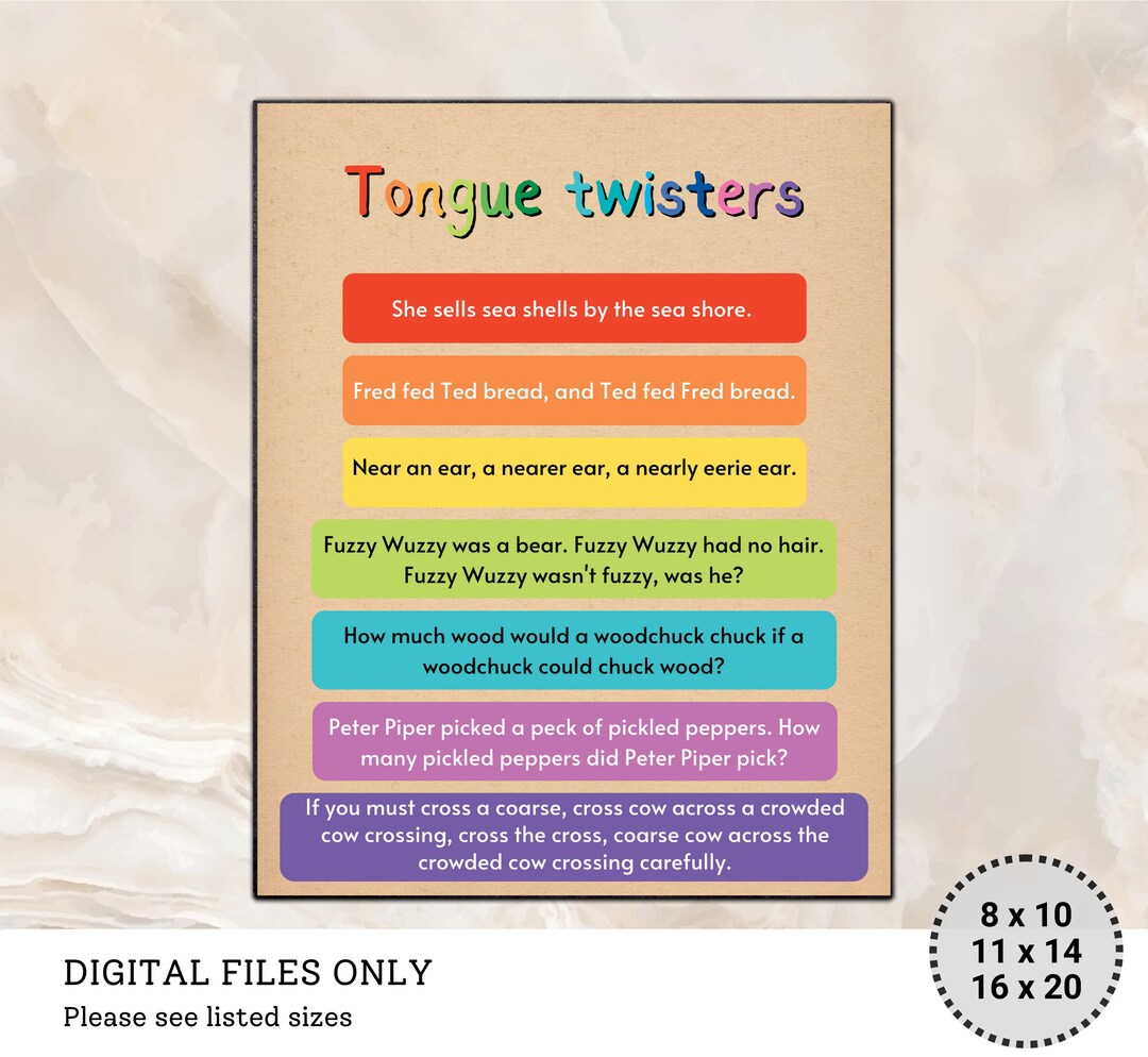Tongue Twisters Printable Wall Art Fun Modern Classroom Decor - Etsy