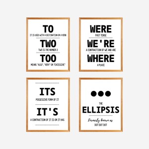 Set of 8 English Grammar Punctuation Posters, Classroom Grammar Art ...