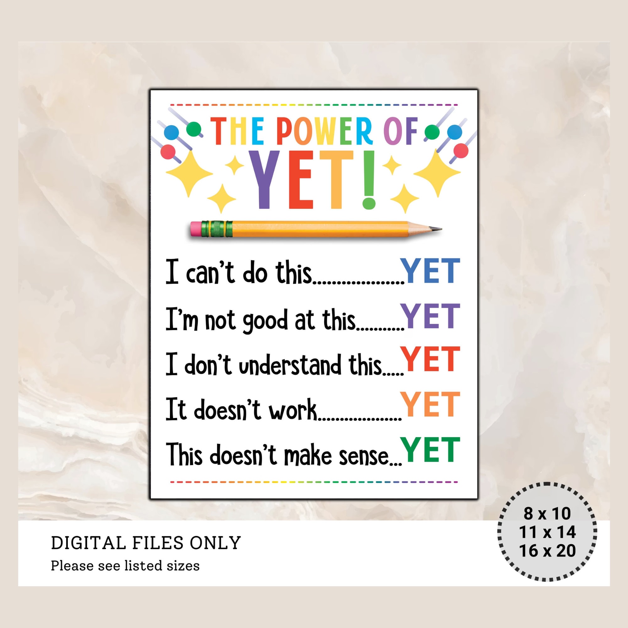 Power of Yet, Growth Mindset Classroom Poster, Inspirational ...
