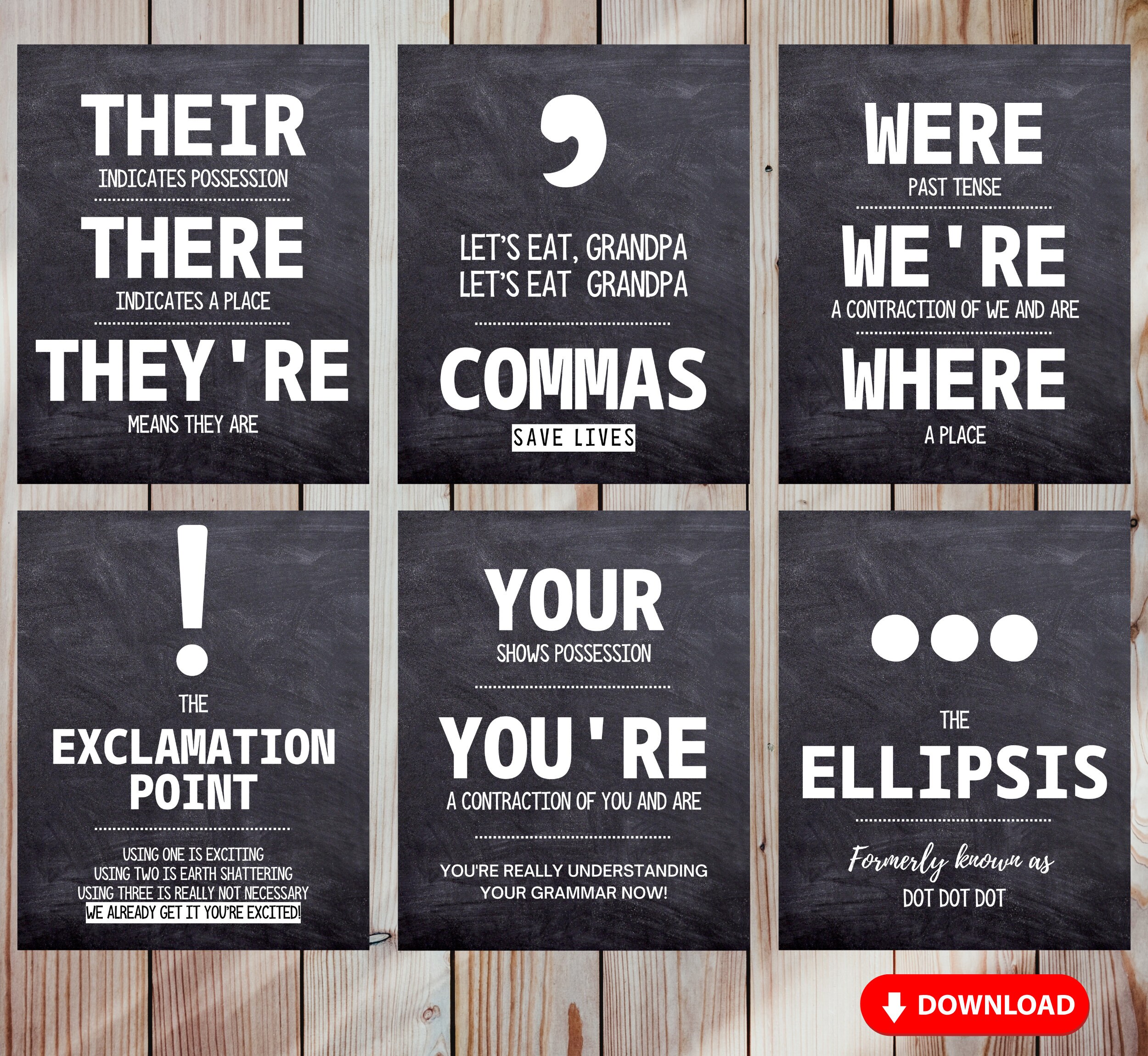 Set of 8 English Grammar Punctuation Posters Classroom - Etsy UK
