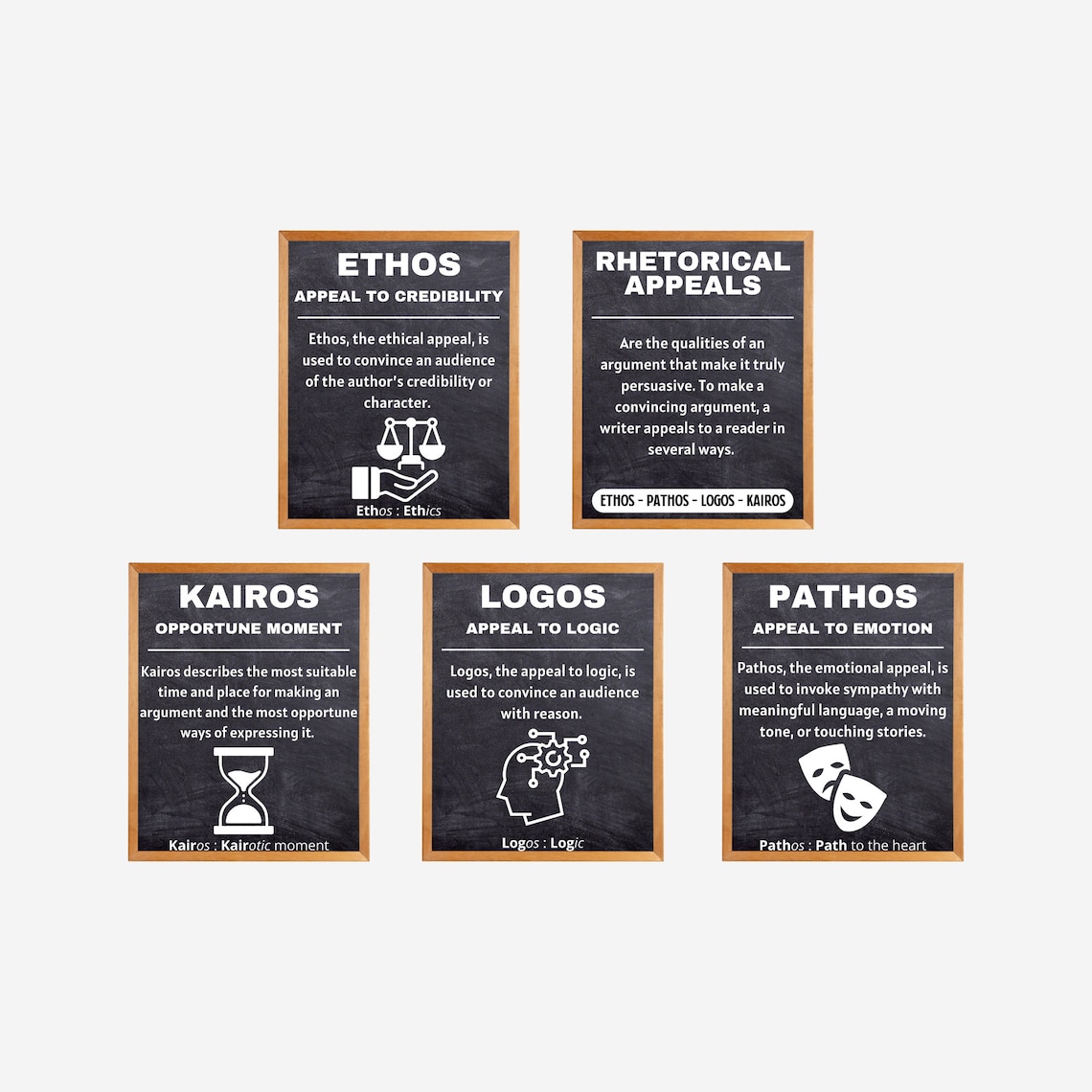 Set of 5 Ethos Pathos Logos Kairos, Rhetorical Appeals, Art INSTANT ...