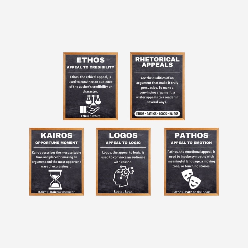 Set of 5 Ethos Pathos Logos Kairos, Rhetorical Appeals, Art INSTANT ...