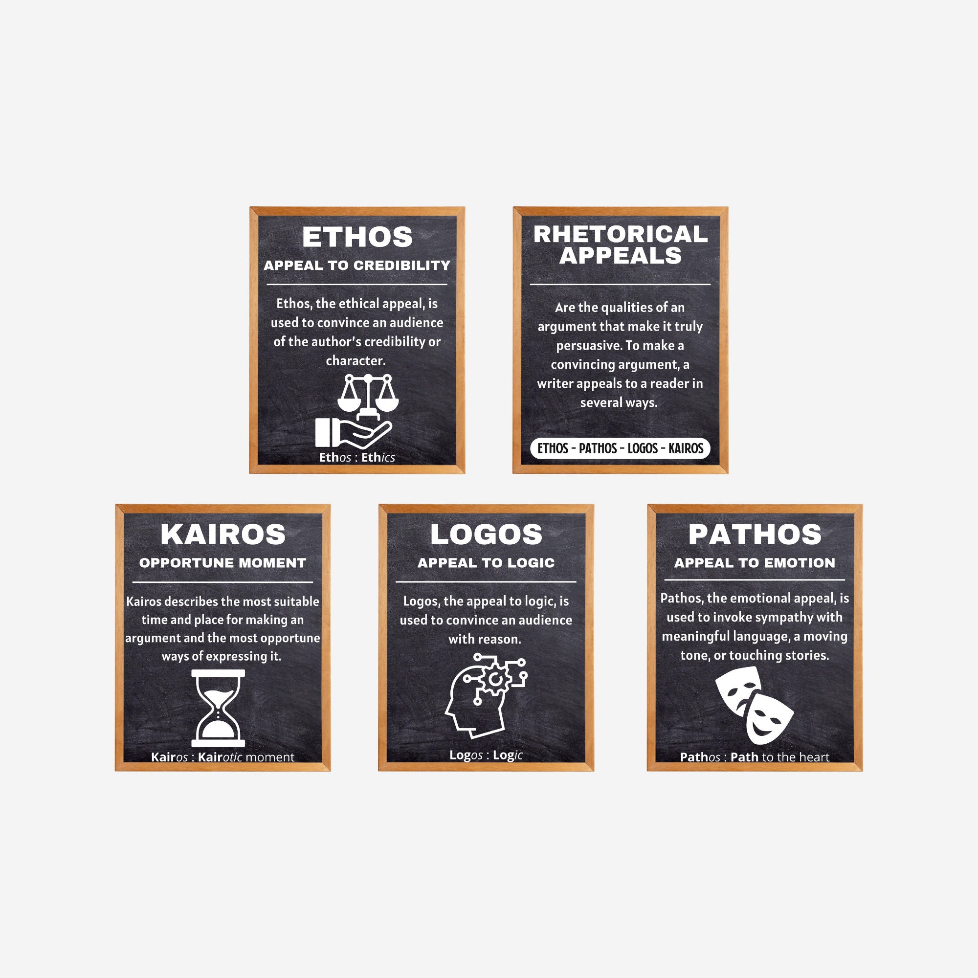 Set of 5 Ethos Pathos Logos Kairos, Rhetorical Appeals, Art INSTANT ...