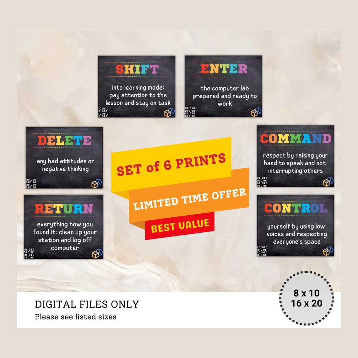 Computer Lab Poster Set of 6, Classroom Decor, INSTANT DOWNLOAD ...