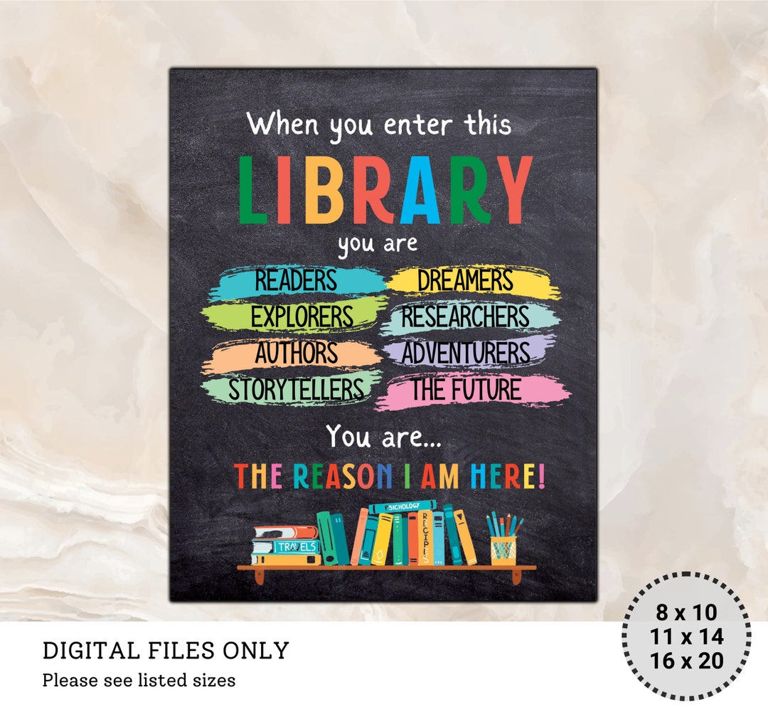 Welcome Library School Sign Classroom Decor Printable School - Etsy
