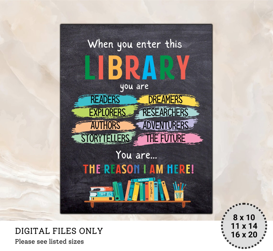 Welcome Library School Sign Classroom Decor Printable School - Etsy