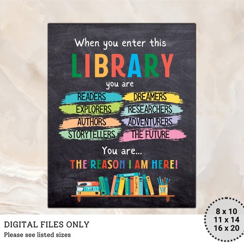 Welcome Library School Sign Classroom Decor Printable School - Etsy