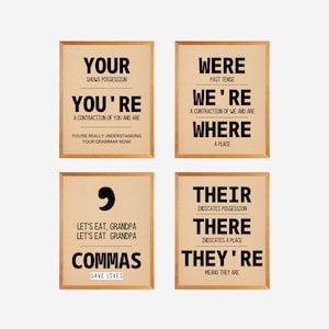 Grammar Punctuation Posters, Set of 8 Classroom Art, Literary Elements ...