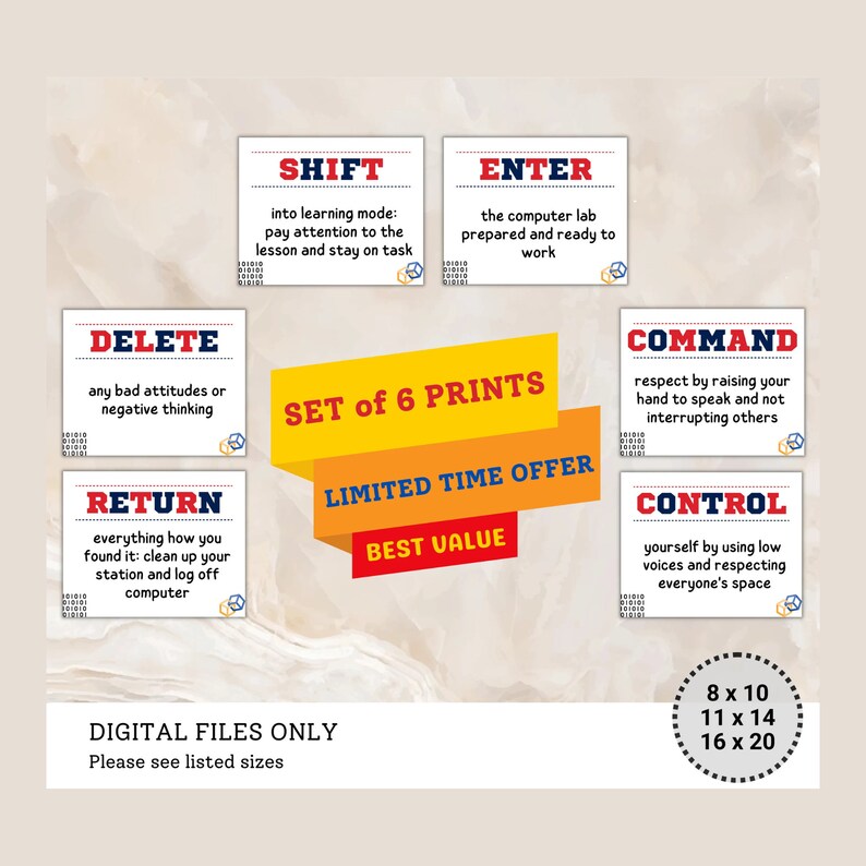 Computer Lab Poster Set, Classroom Decor, INSTANT DOWNLOAD, Computers ...