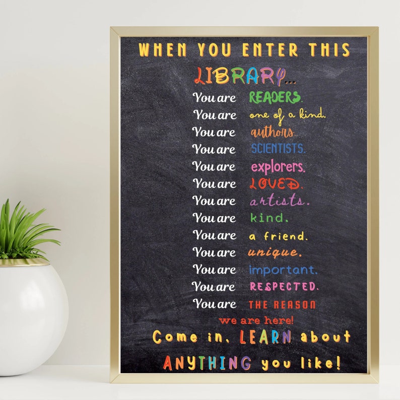 School Library Classroom Poster, Colorful Librarian Decor, Technology ...