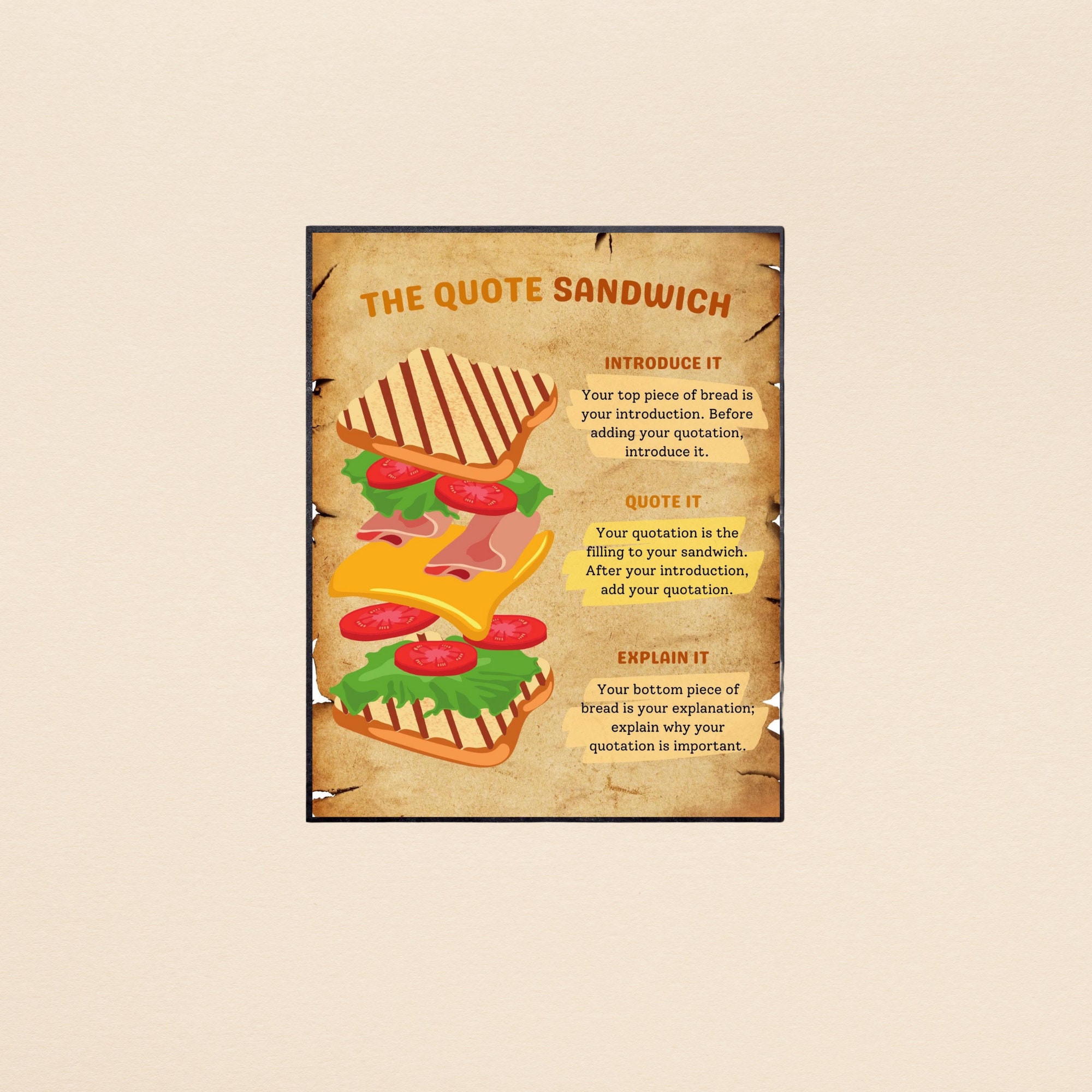 Quote Sandwich Poster, English Language Arts, Writing Rules Print ...