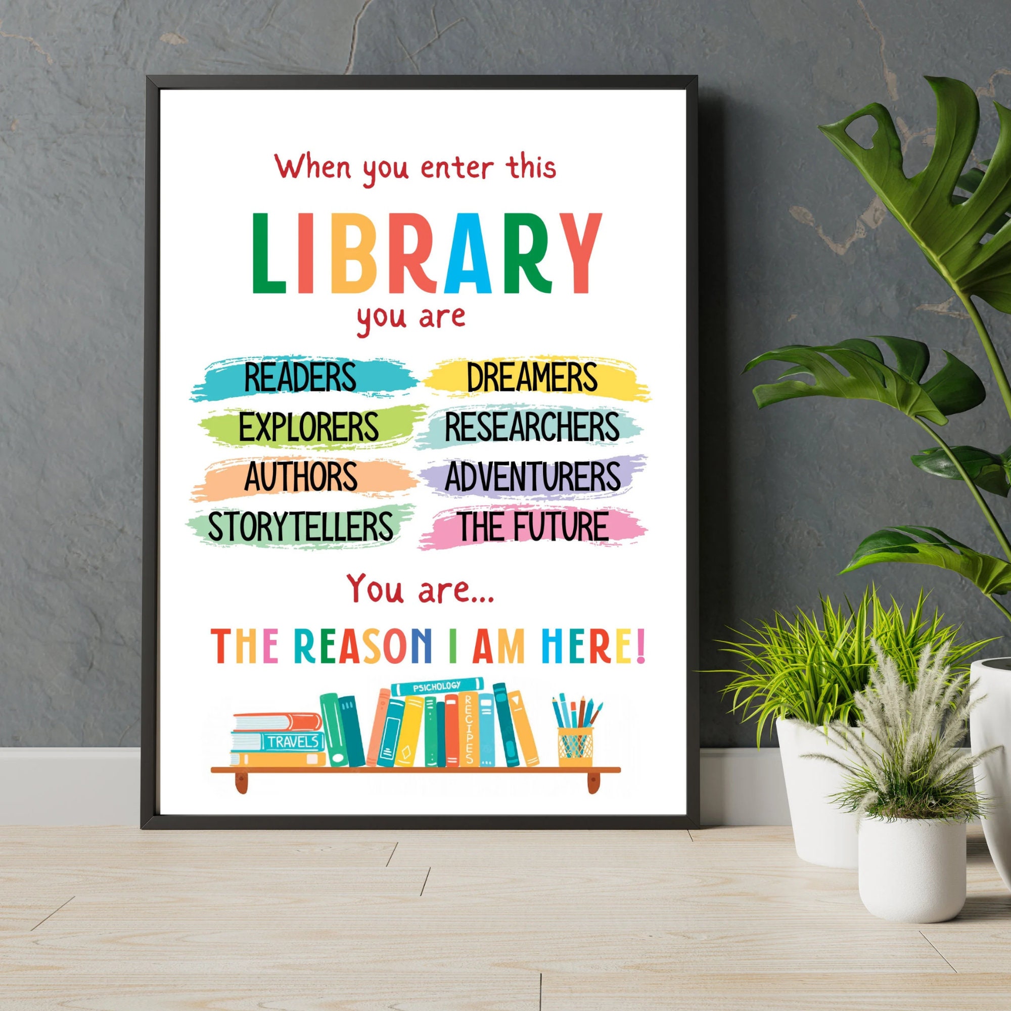 Welcome Library School Sign, Classroom Decor, Printable School Library ...