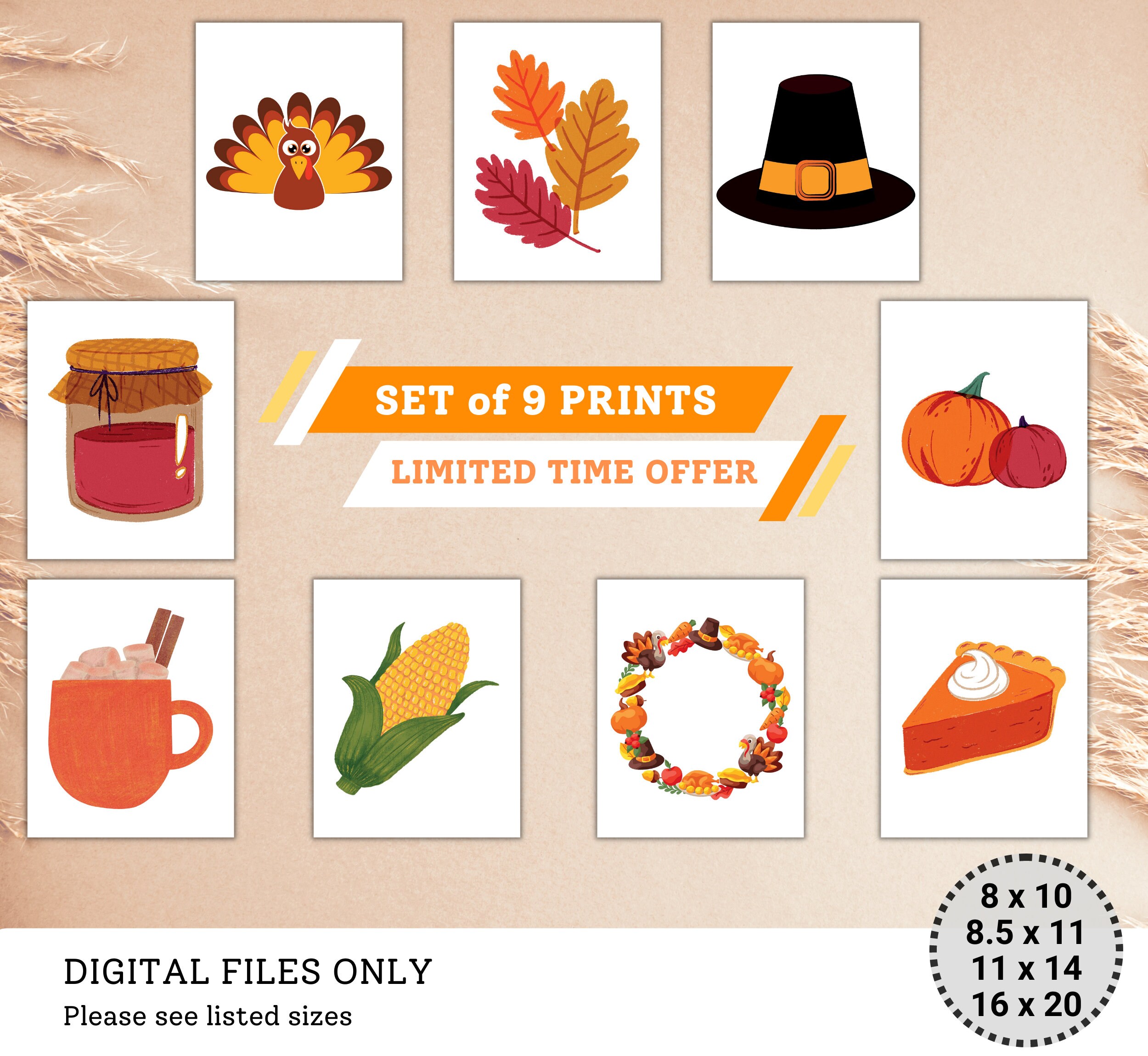 Thanksgiving Poster Pack, 9 Printables Modern Thanksgiving, Wall Art ...