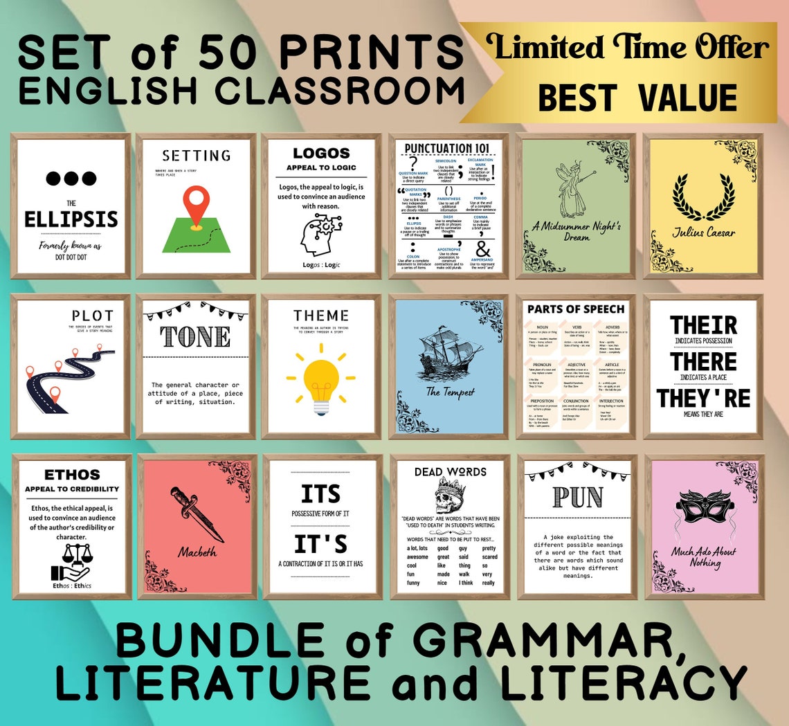 School Posters Pack English Classroom Artwork Teacher Gift - Etsy