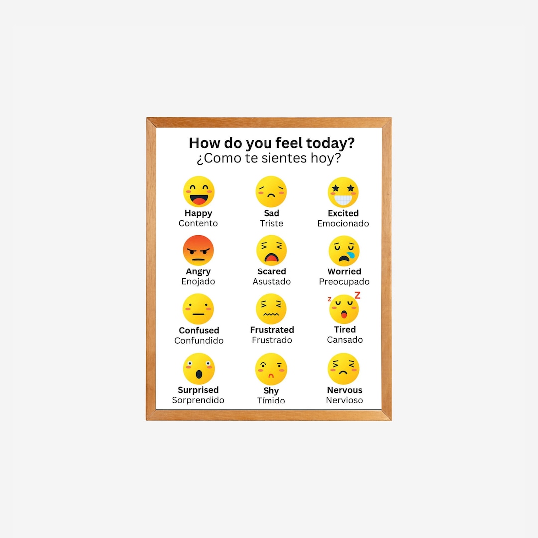 Bilingual Feelings Printable, Spanish Poster, Therapy Office Decor ...