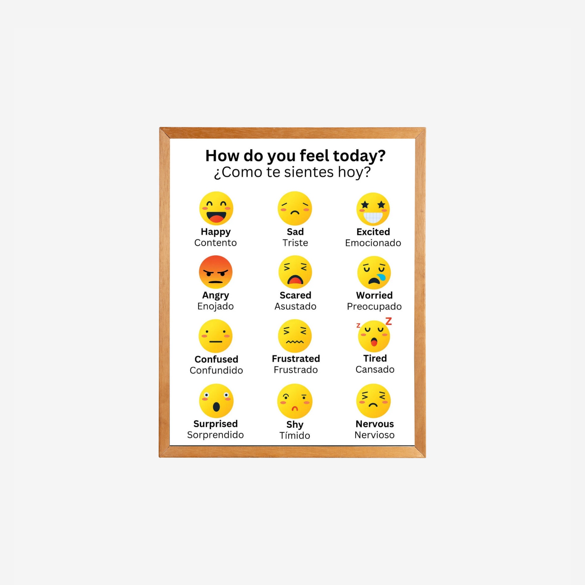 Bilingual Feelings Printable, Spanish Poster, Therapy Office Decor ...