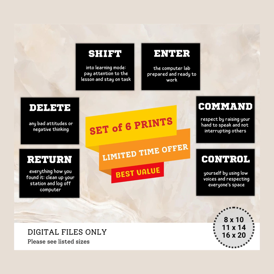 Computer Lab Poster Set of 6, Classroom Decor, INSTANT DOWNLOAD ...