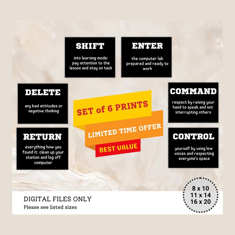 Computer Lab Poster Set of 6, Classroom Decor, INSTANT DOWNLOAD ...