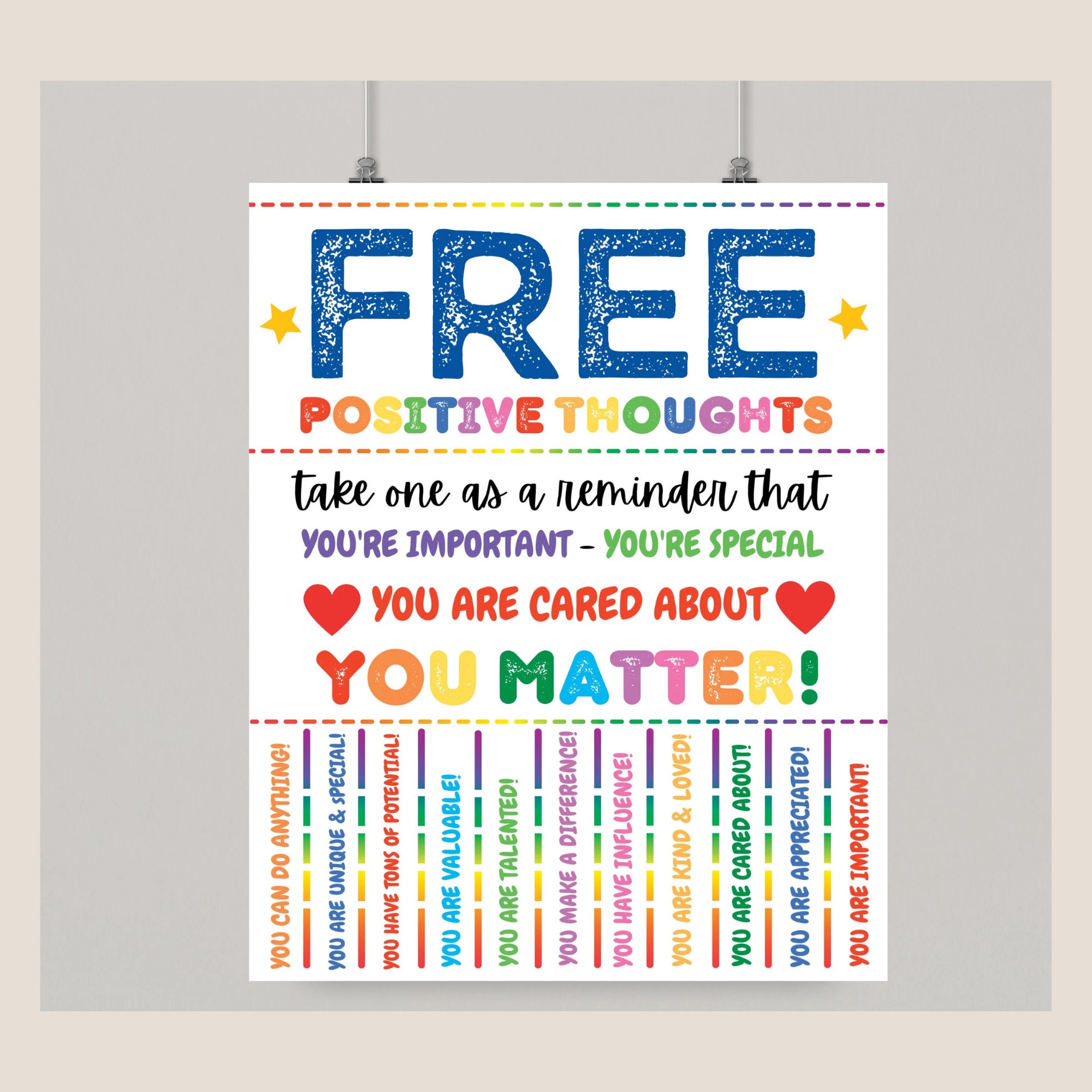 School Counselor Door Sign, Positive Thoughts Tear off Flyer, Classroom ...