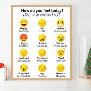 Bilingual Feelings Printable, Spanish Poster, Therapy Office Decor ...