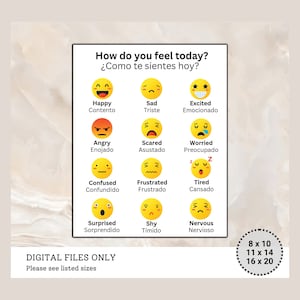 Bilingual Feelings Printable, Spanish Poster, Therapy Office Decor ...