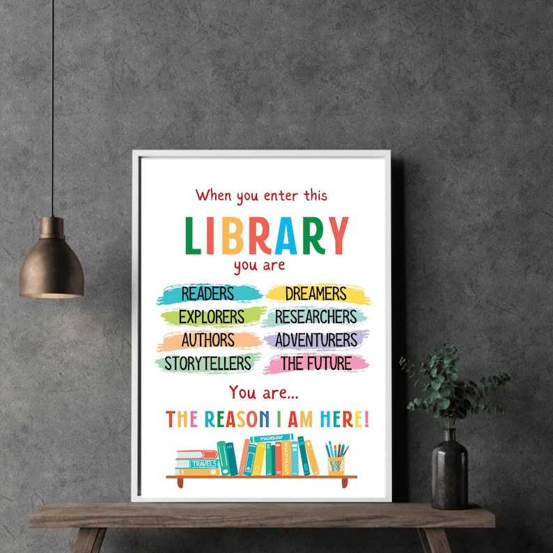 Welcome Library School Sign, Classroom Decor, Printable School Library ...