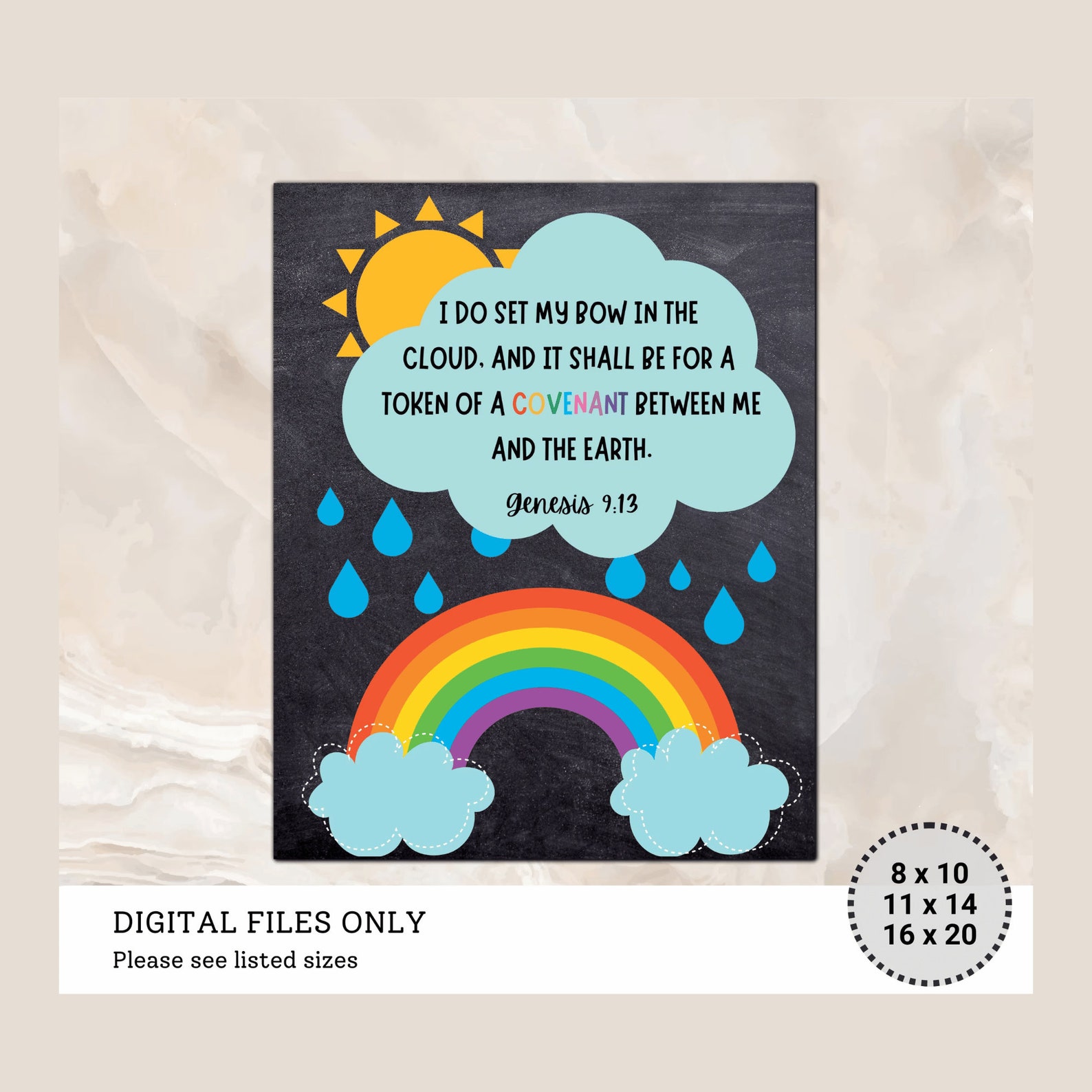 Genesis 9:13 Poster, God's Rainbow Bible Verse, God's Promise Art, Kids ...