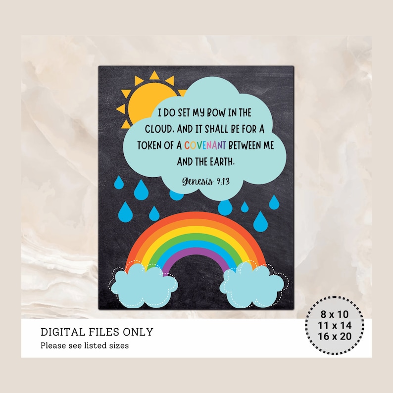 Genesis 9:13 Poster, God's Rainbow Bible Verse, God's Promise Art, Kids ...