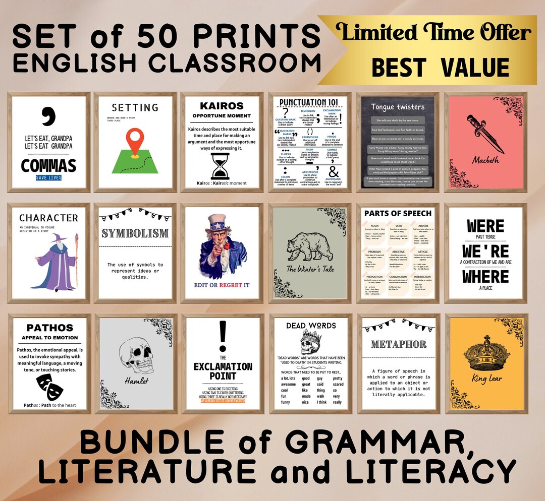 Literary Poster Pack English Literature Sign School Decor - Etsy