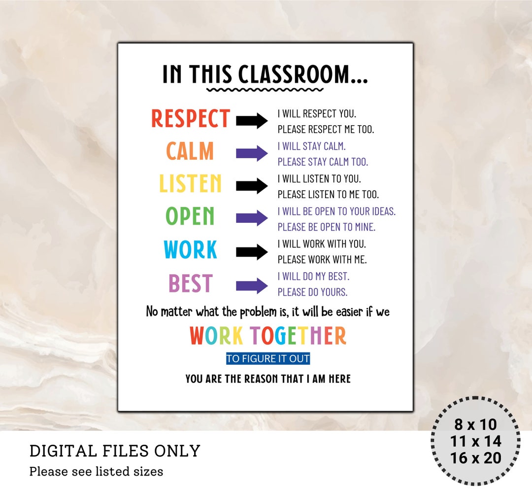 Classroom Decor Expectations Rules Respect Teen Class Decor - Etsy