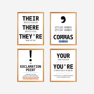 Set of 8 English Grammar Punctuation Posters, Classroom Grammar Art ...