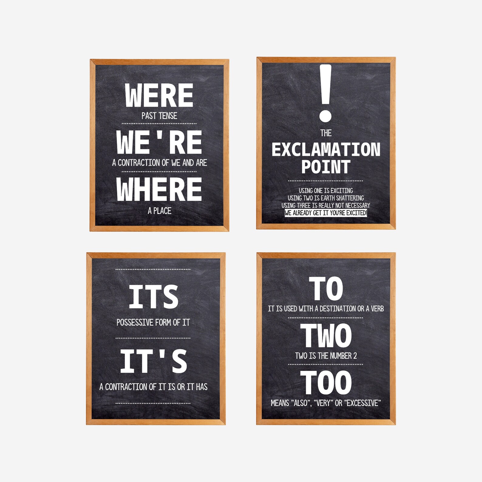 Set of 8 English Grammar Punctuation Posters, Classroom Grammar Art ...