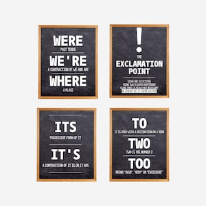 Set of 8 English Grammar Punctuation Posters, Classroom Grammar Art ...