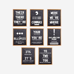 Set of 8 English Grammar Punctuation Posters, Classroom Grammar Art ...