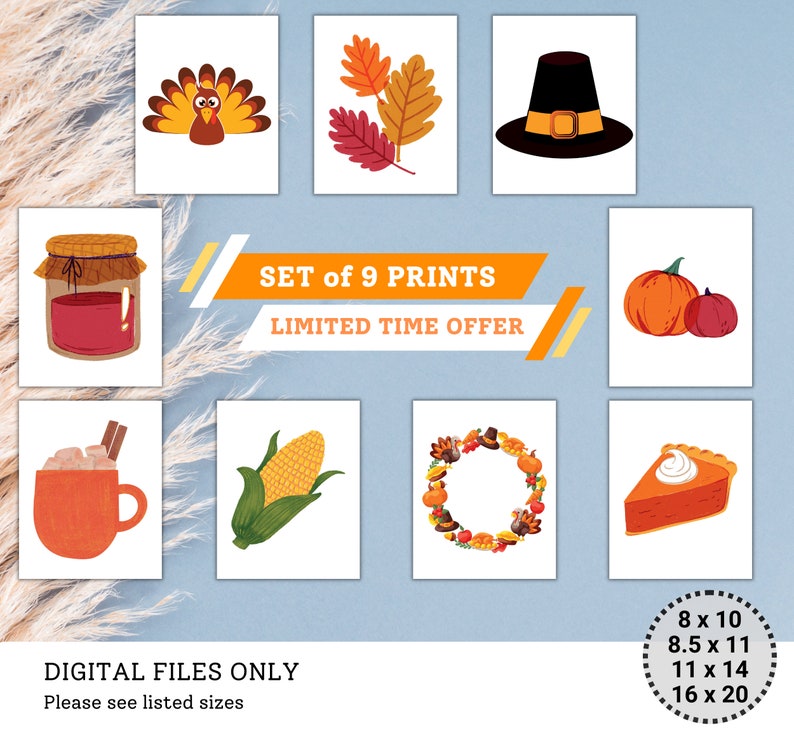 Thanksgiving Poster Pack, 9 Printables Modern Thanksgiving, Wall Art ...