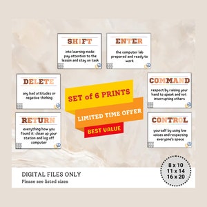 Computer Lab Poster Set of 6, Classroom Decor, INSTANT DOWNLOAD ...