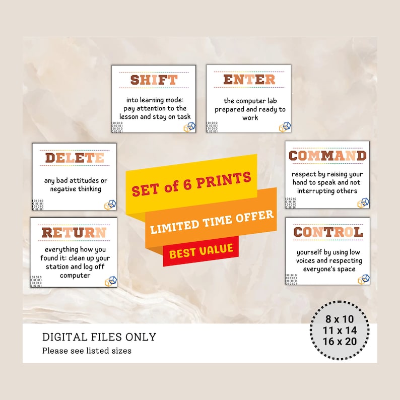 Computer Lab Poster Set of 6, Classroom Decor, INSTANT DOWNLOAD ...