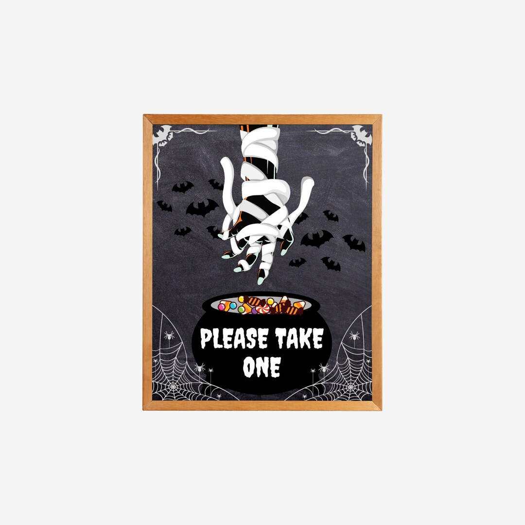 Mummy Hand Please Take One Poster, Halloween Party Decor, Treat Bowl ...