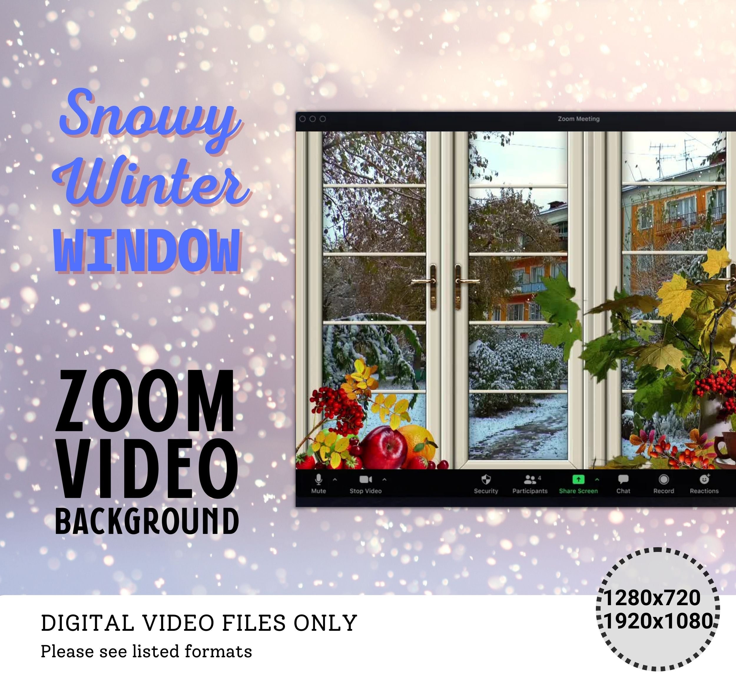 Zoom Winter Background, Zoom Video Backdrop, Snowy Winter Window ...