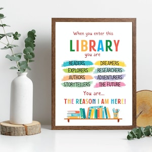 Welcome Library School Sign, Classroom Decor, Printable School Library ...