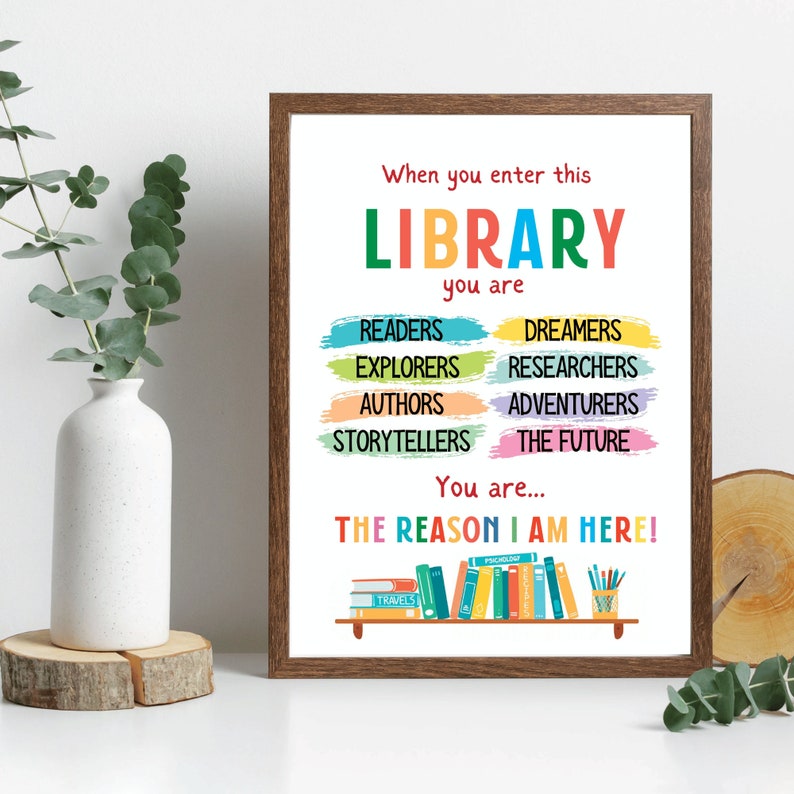 Welcome Library School Sign, Classroom Decor, Printable School Library ...