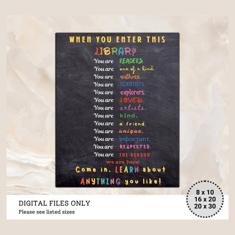 School Library Classroom Poster, Colorful Librarian Decor, Technology ...