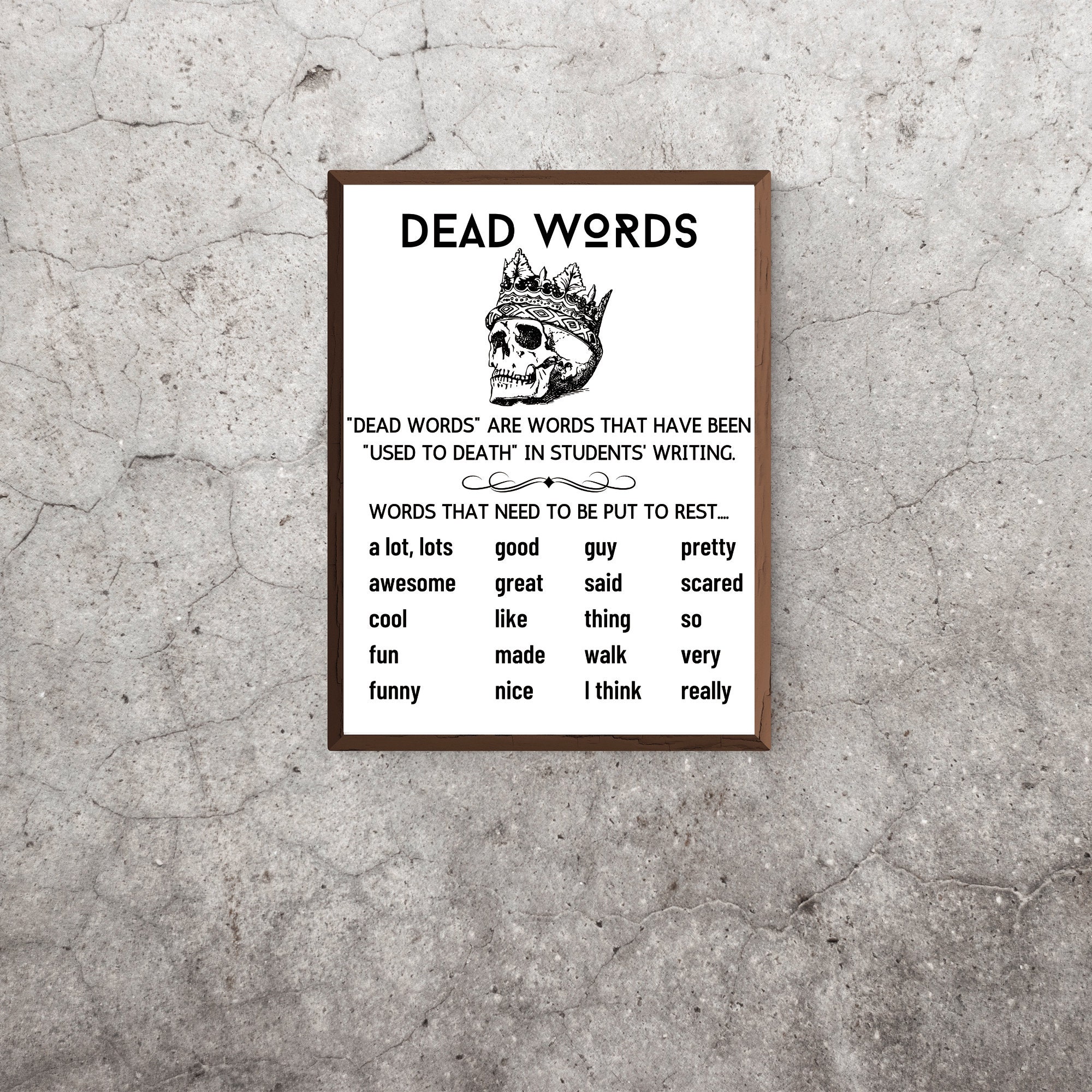 English Classroom DEAD WORDS Poster, English Classroom Decor, Writing ...