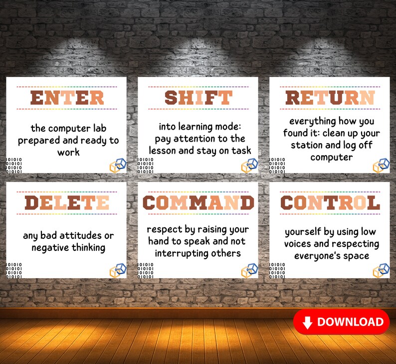 Computer Lab Poster Set of 6 Classroom Decor INSTANT - Etsy