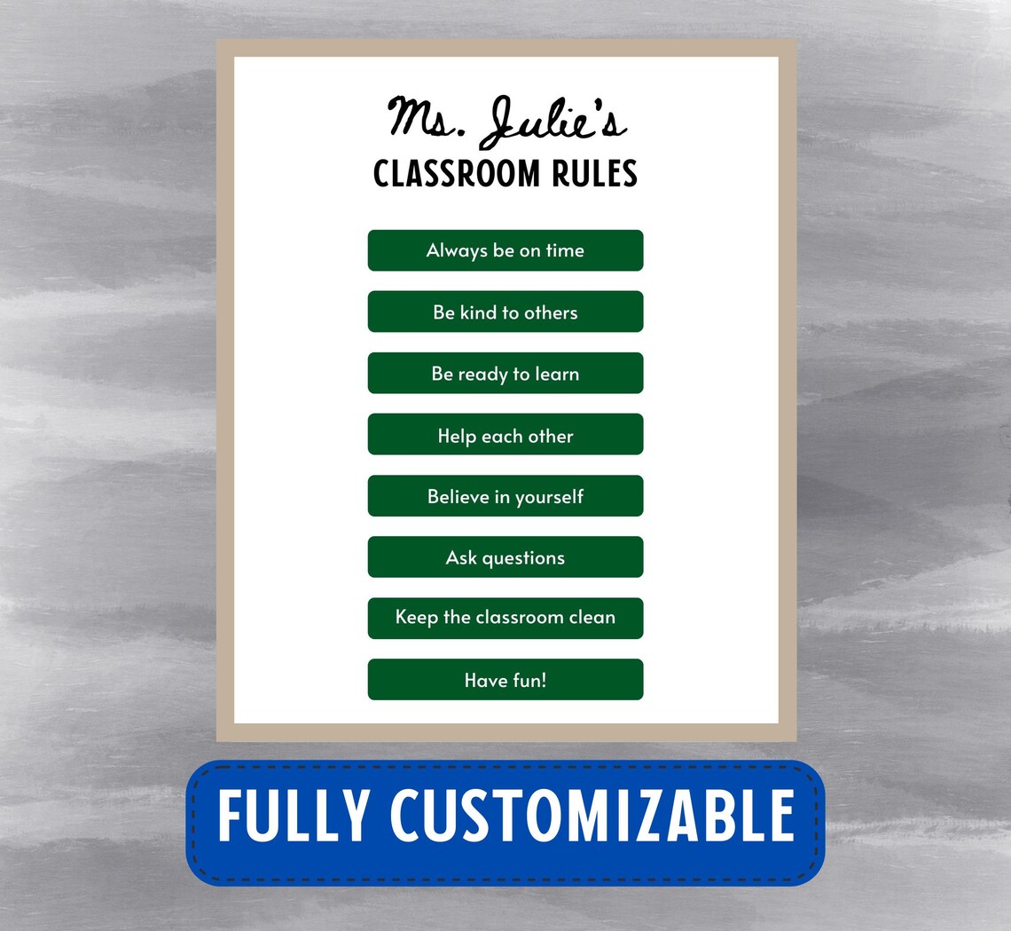 Classroom Rules Personalized Teacher Printables Custom - Etsy