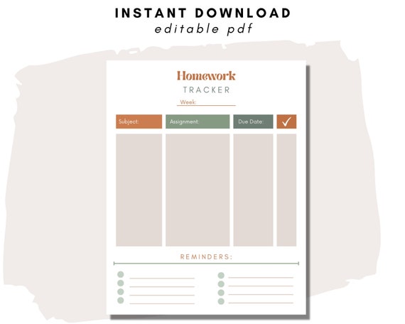 Homework Planner Fully Editable PDF Digital File Instant - Etsy