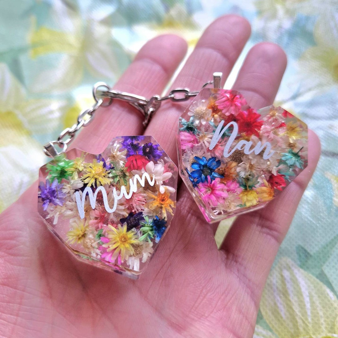 Mum Keyring Nan Floral Heart Shape Mothers Day - Etsy