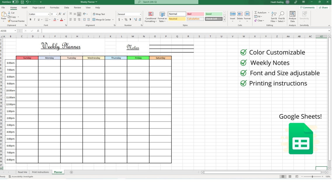 Google Sheets Planner Spreadsheet Downloadable Template Simple ...