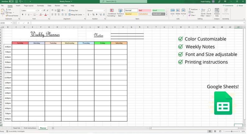 Google Sheets Planner Spreadsheet Downloadable Template Simple ...