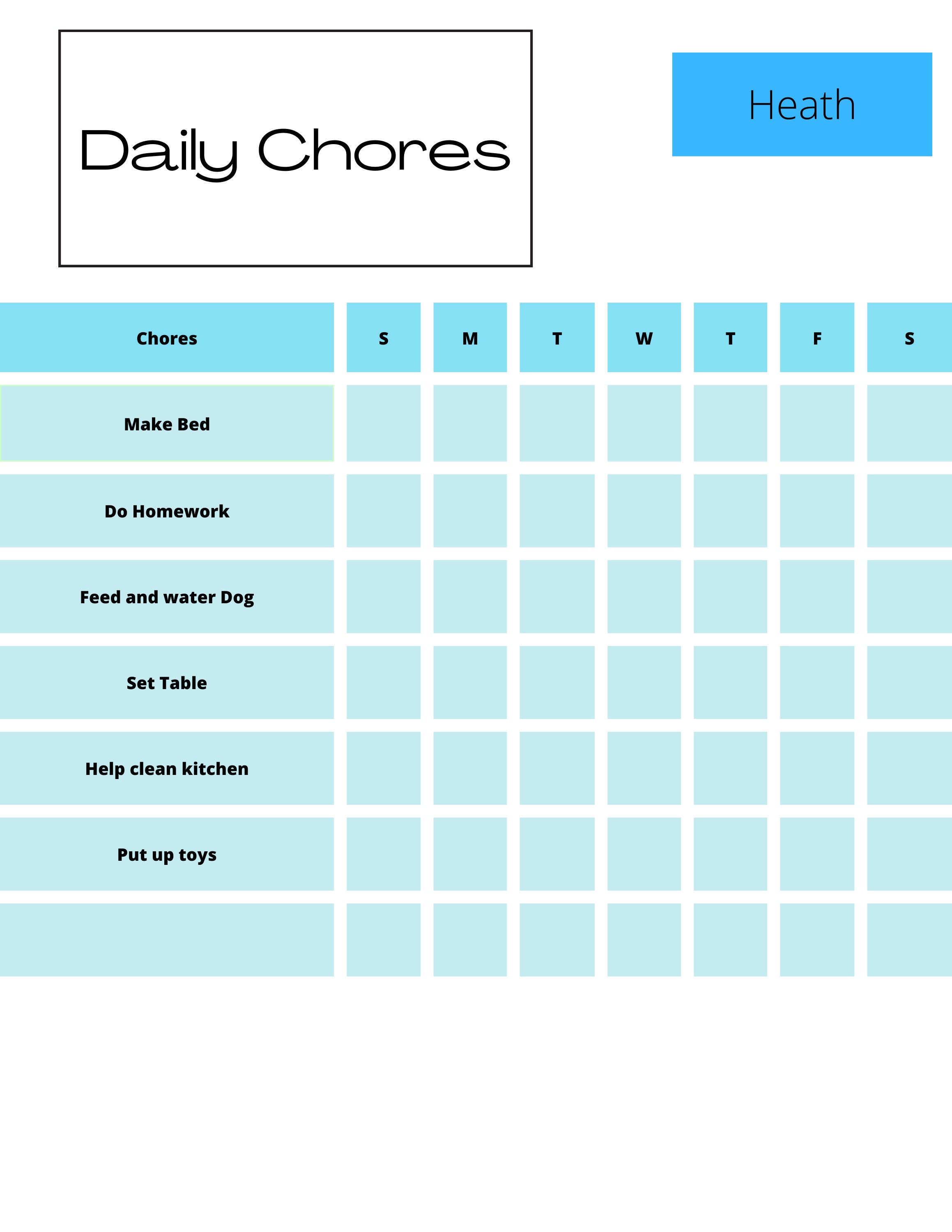 Weekly Chores Daily Check Boxes Chore Chart Printable PDF Easy Check ...